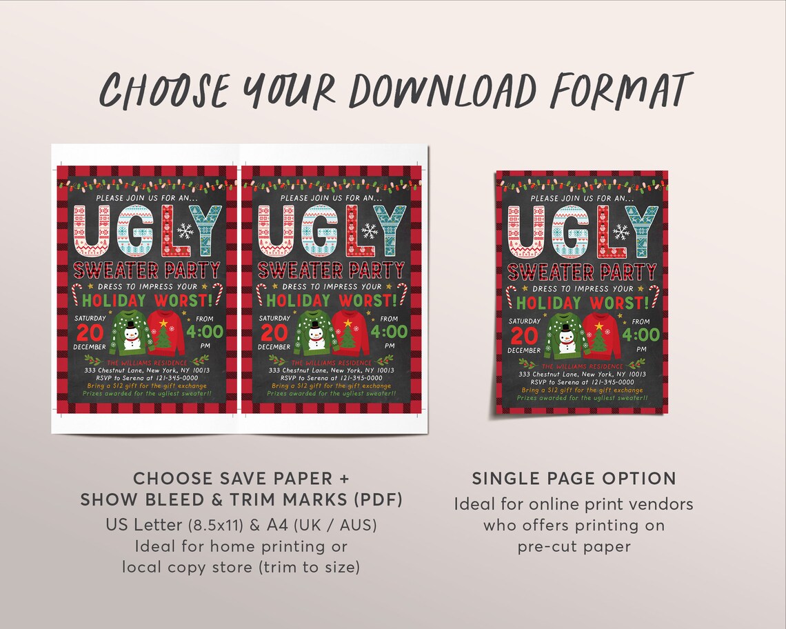 Ugly Christmas Sweater Party Invitation Editable Template - Etsy