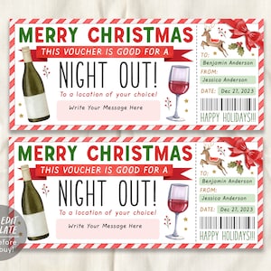 Christmas Night Out Gift Voucher Editable Template, Xmas Holiday Girls ...