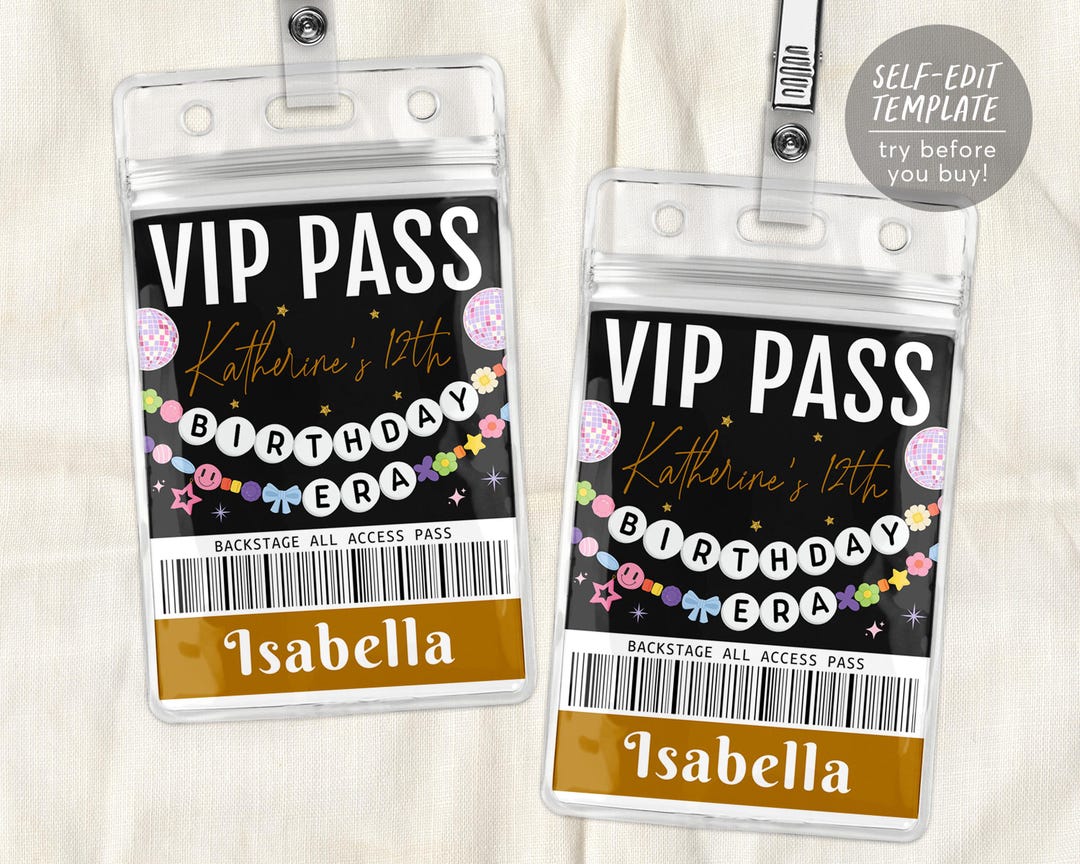 Birthday Era VIP Pass Editable Template, Eras Friendship Bracelet Party ...