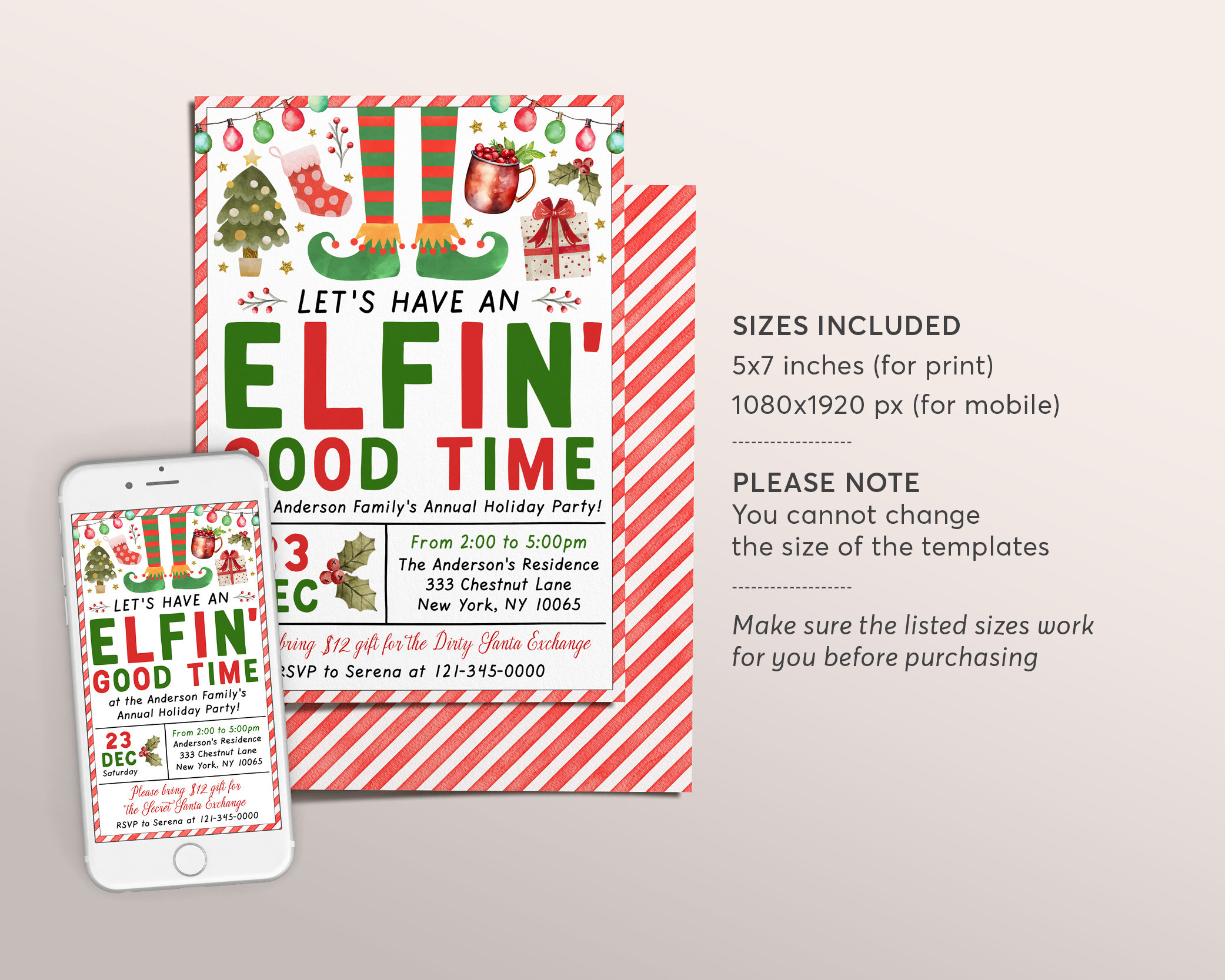 Elfin Good Time Invitation Editable Template, Funny Elf Christmas ...