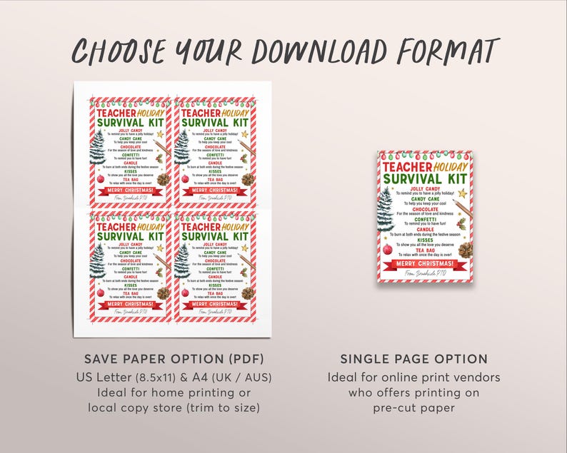 Holiday Teacher Survival Kit Tag Editable Template, Teacher's Christmas ...