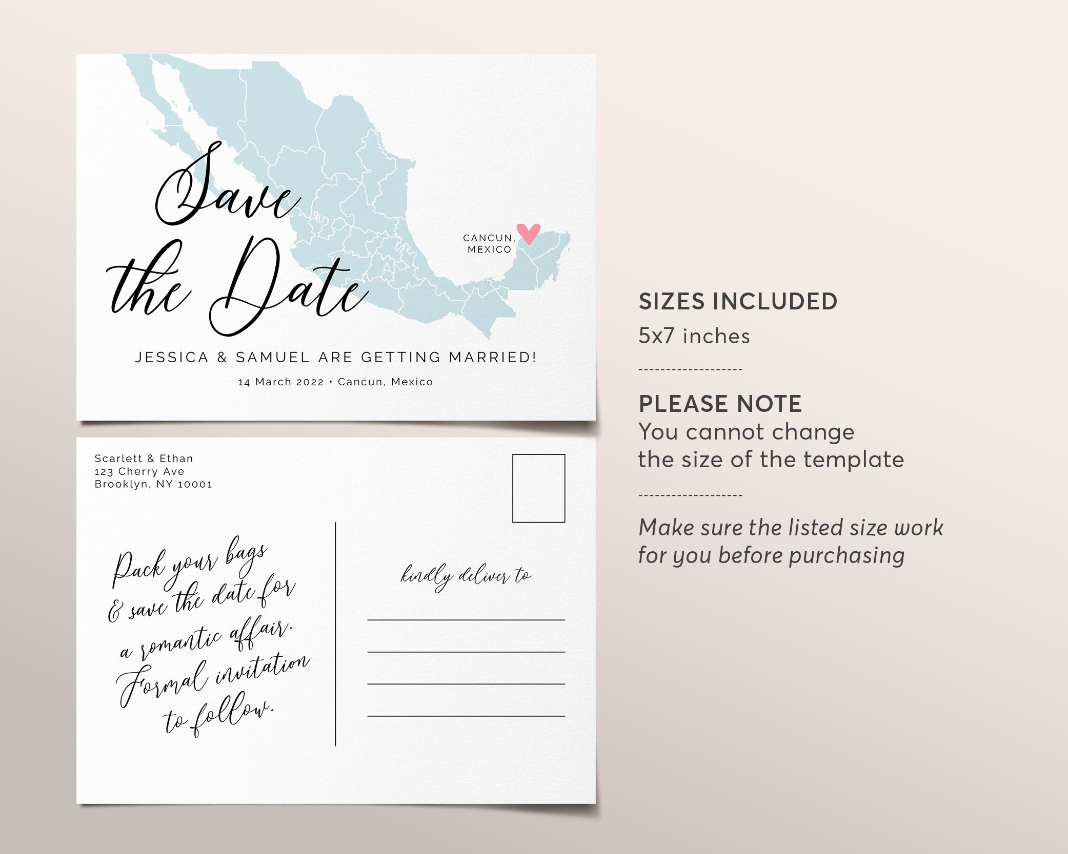Editable Mexico Map Save the Date Template Destination - Etsy Canada