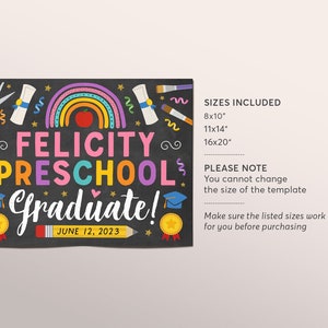 Preschool Girl Graduation Chalkboard Sign Editable Template, Pre K ...