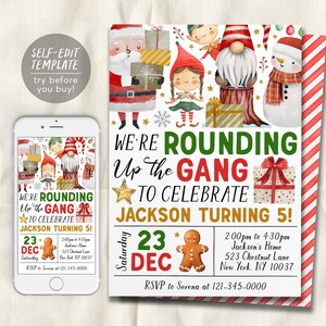 We're Rounding up the Gang Birthday Invitation Editable Template, Santa ...