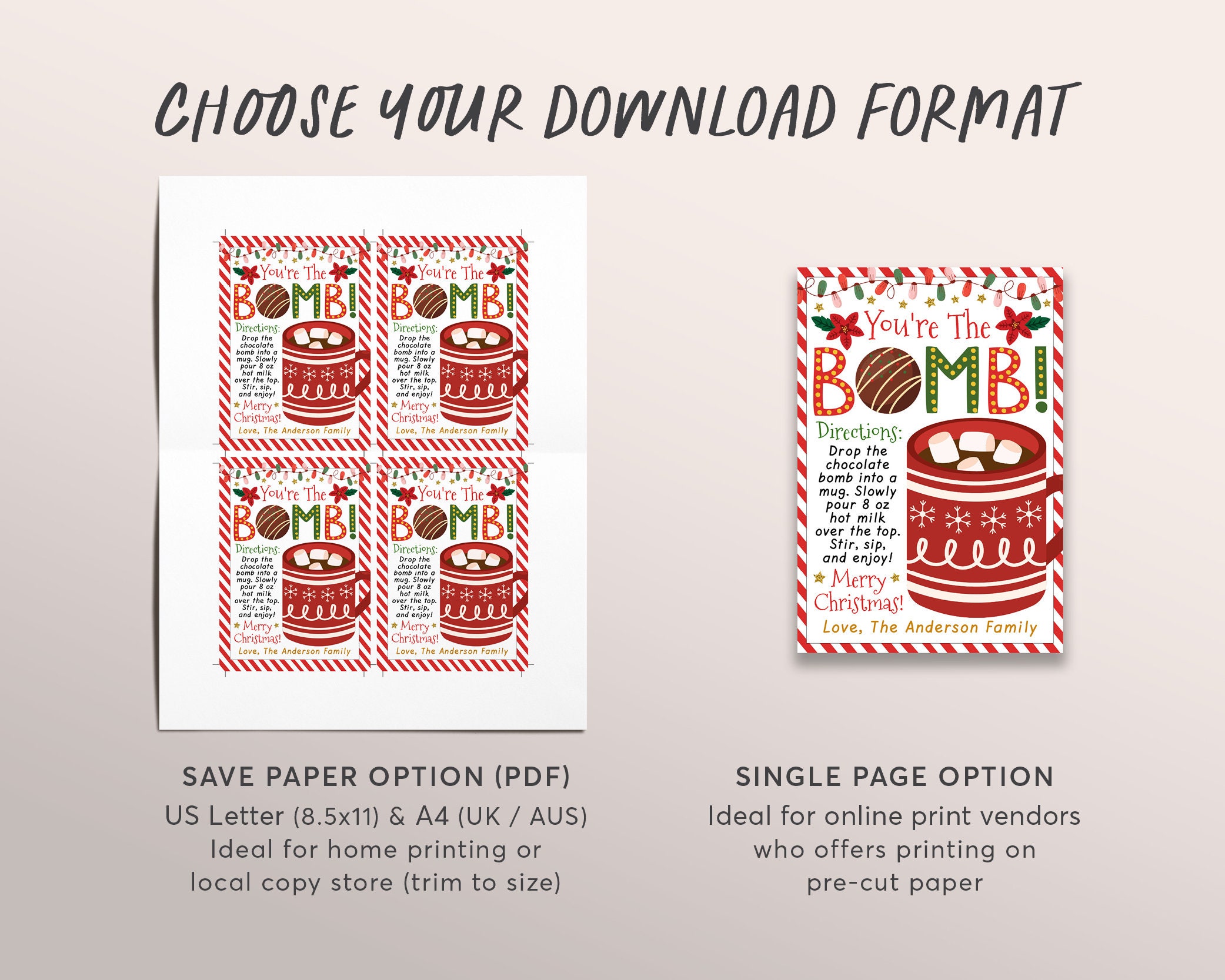 Hot Chocolate Bomb Christmas Gift Tag Editable Template, Holiday Hot ...