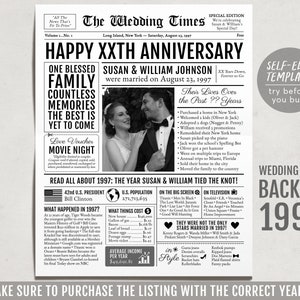 Back in 1997 26th 27th 28th Anniversary Gift Newspaper Editable ...