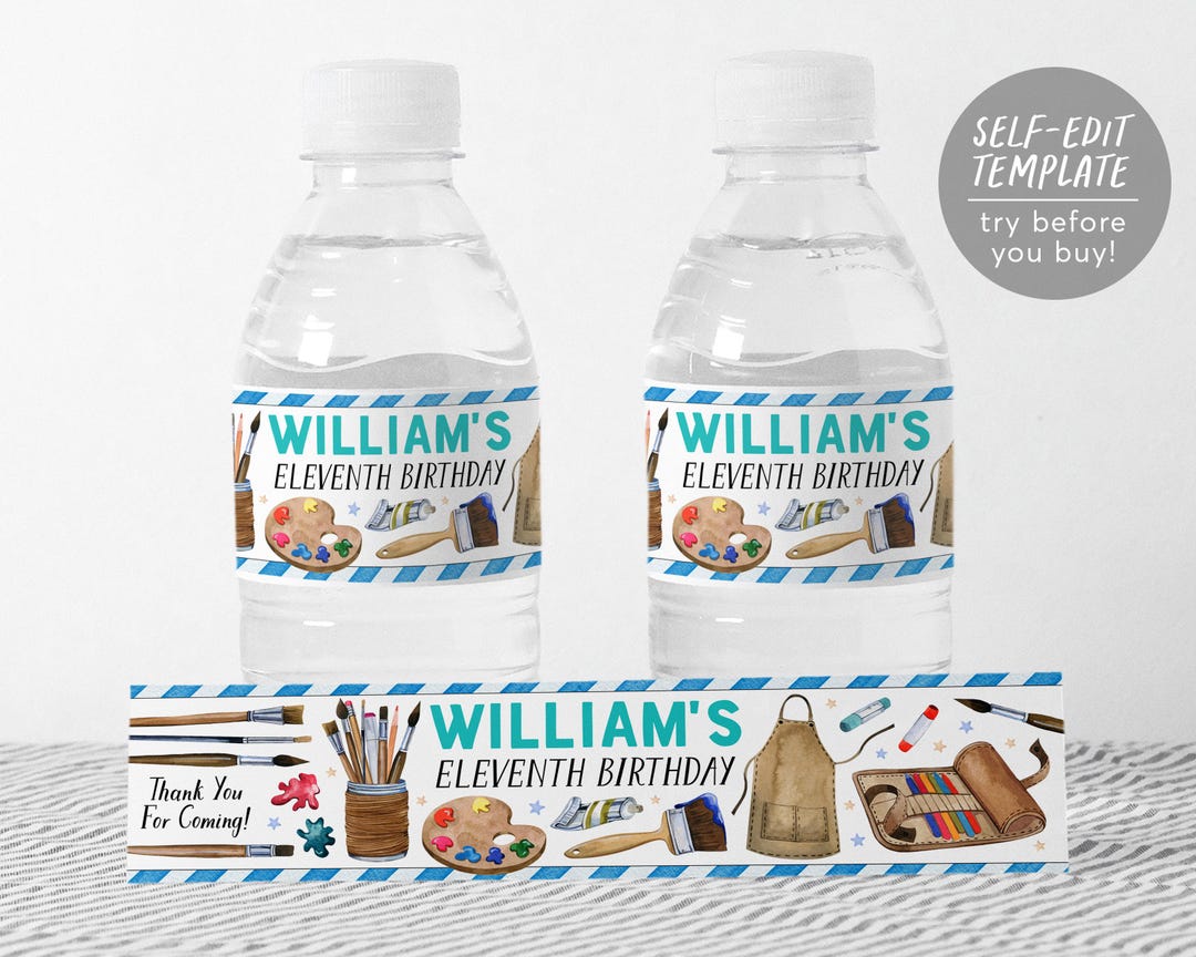 Art Party Water Bottle Labels Editable Template, Lets Get Messy ...