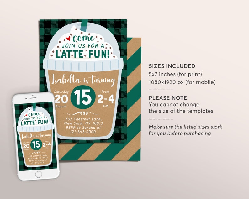 Coffee Birthday Invitation Editable Template Latte Fun - Etsy