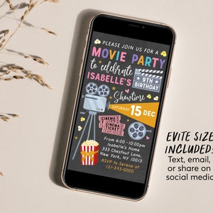 Movie Night GIRL Birthday Invitation Editable Template, Cinema ...