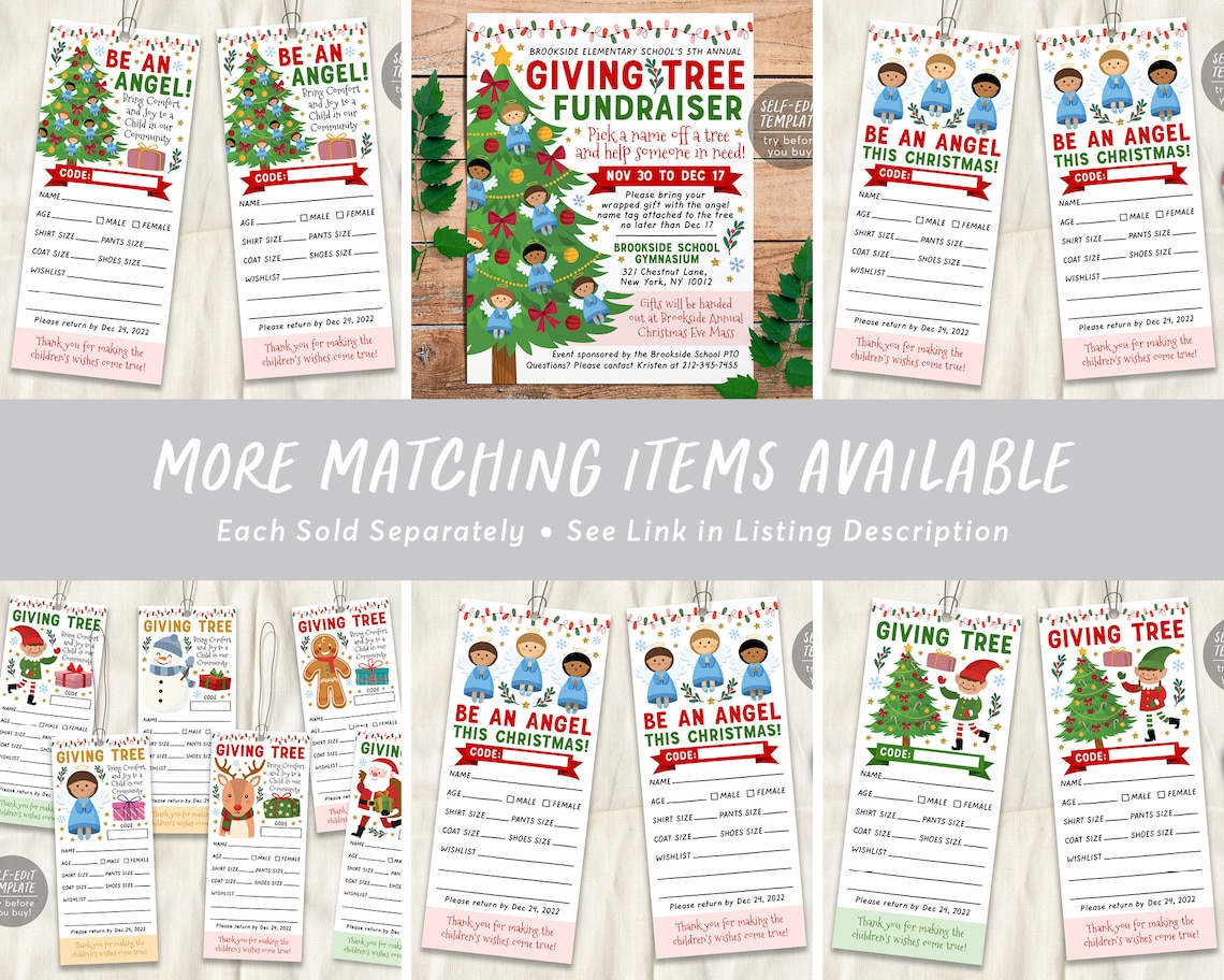 Christmas Giving Tree With Angels Fundraiser Flyer Editable - Etsy