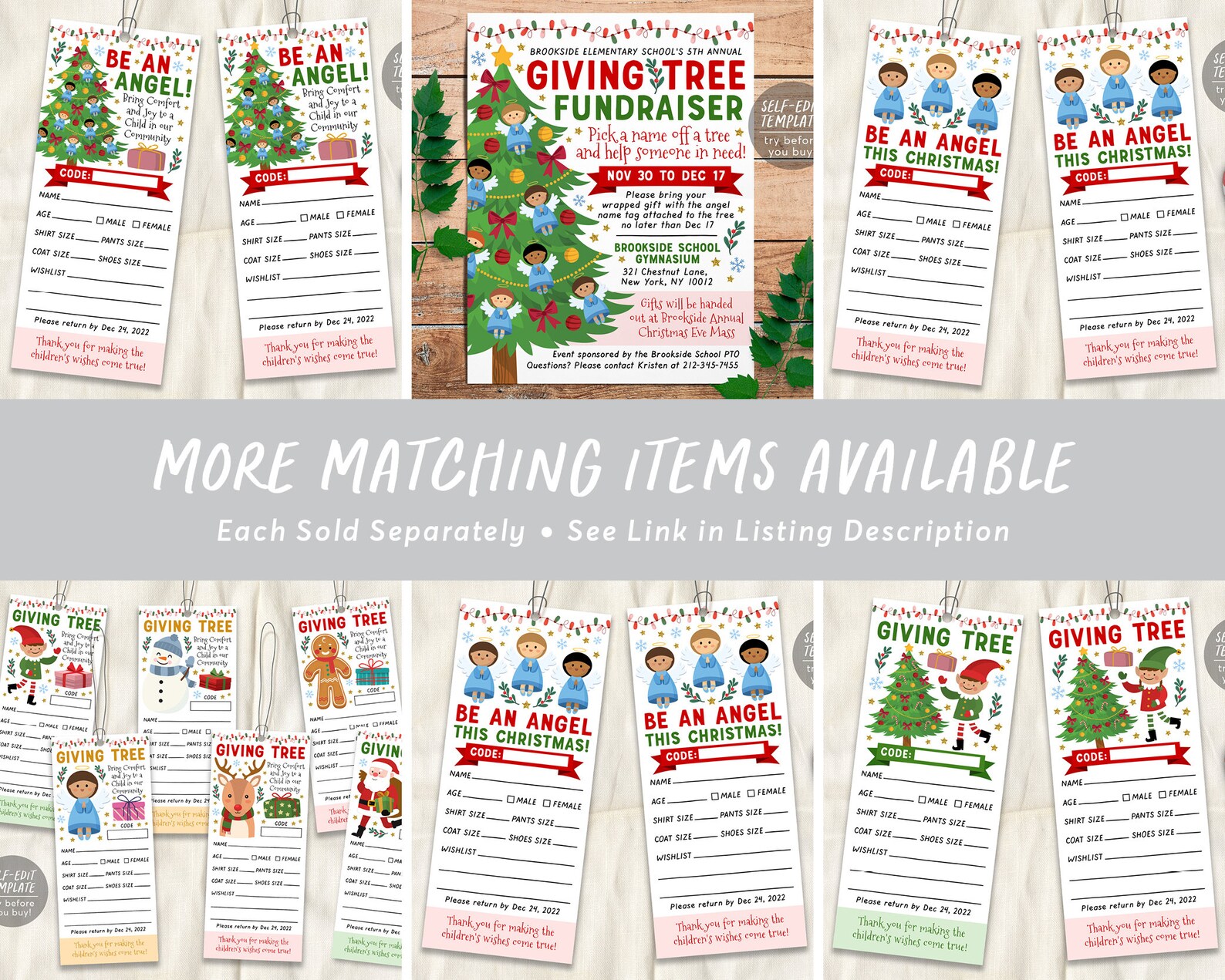 Christmas Giving Tree With Angels Fundraiser Flyer Editable Template ...