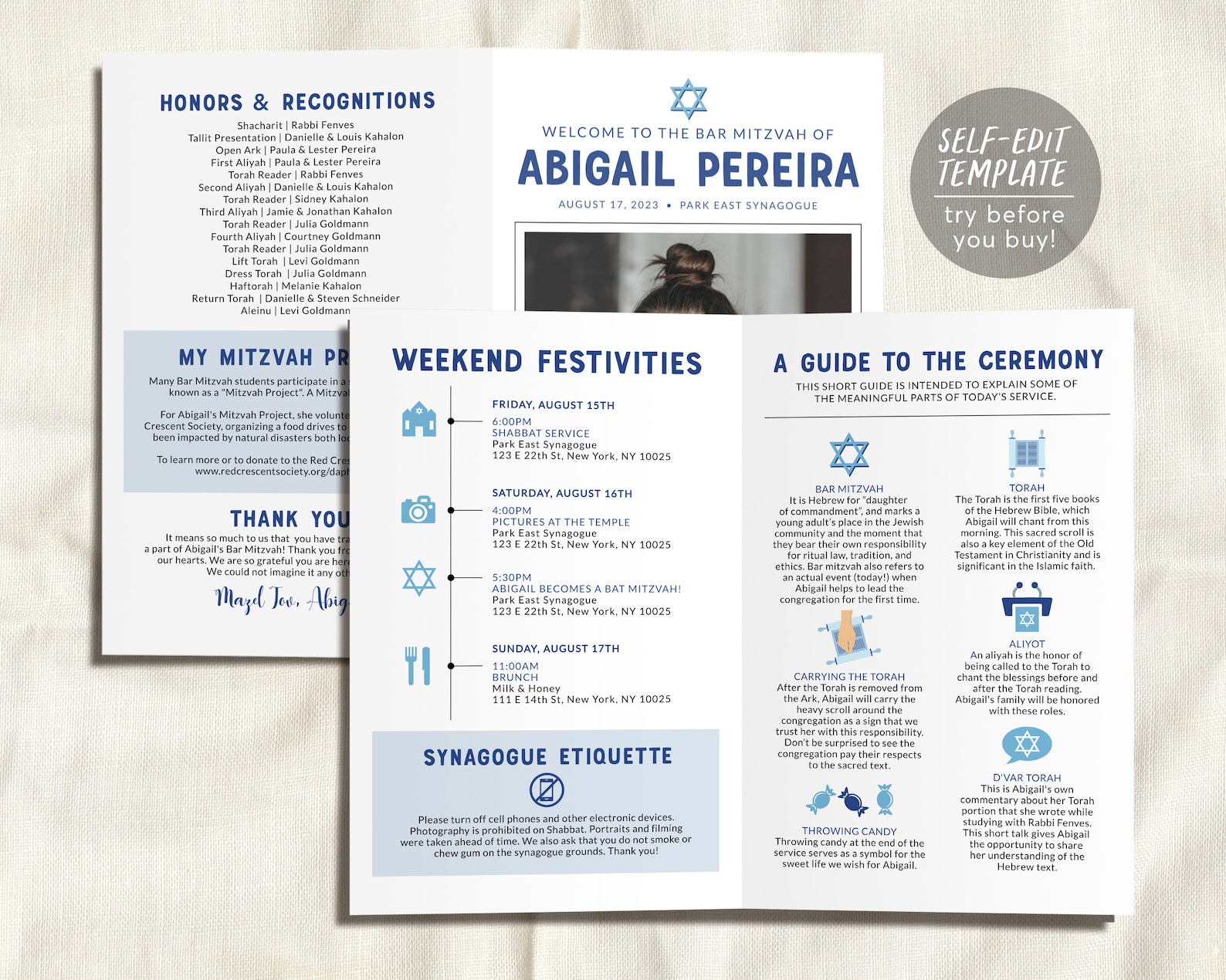 Editable Jewish Bar or Bat Mitzvah Bifold Program Infographic Template ...