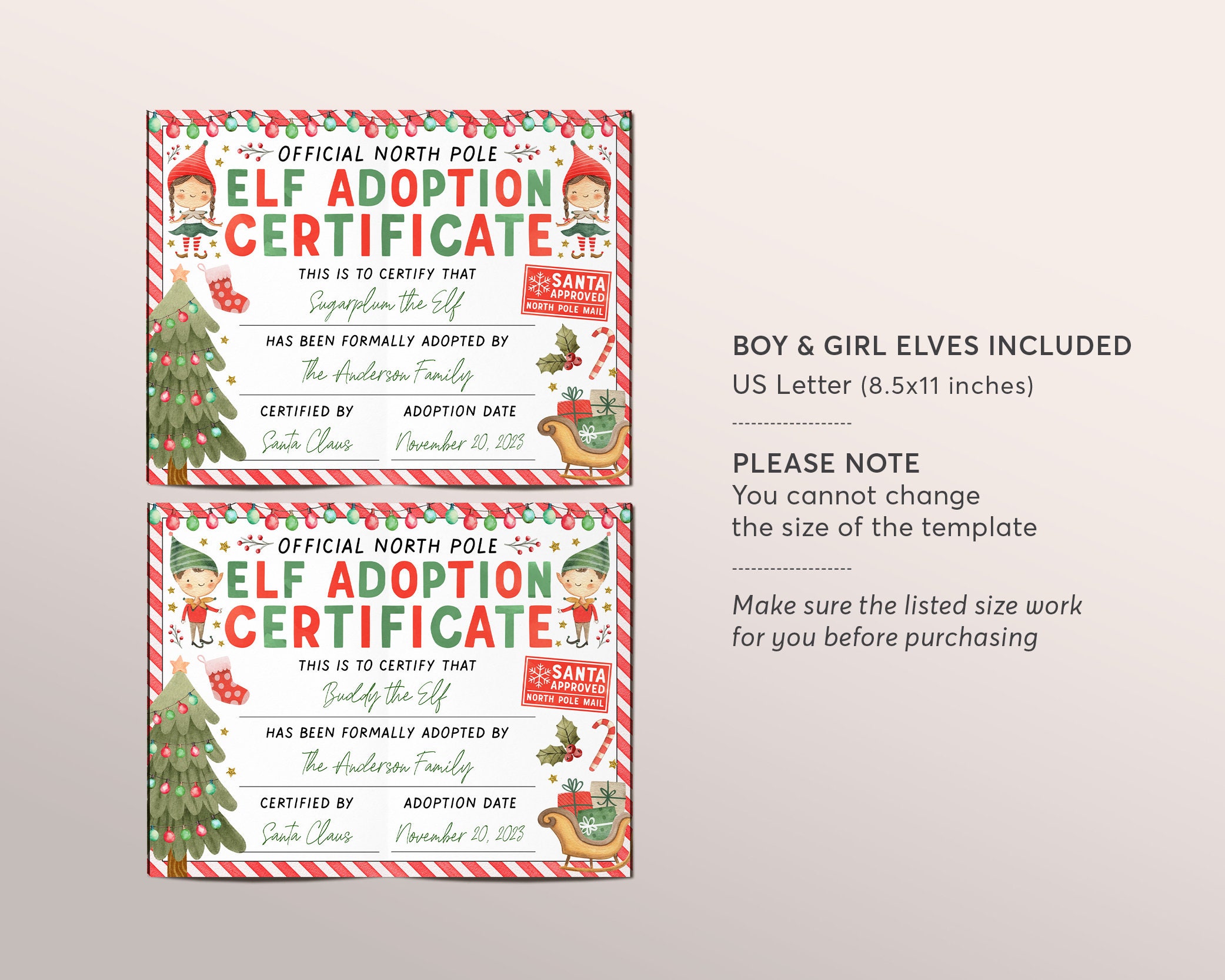 Elf Adoption Certificate Editable Template, Official Adopt Your Elves ...