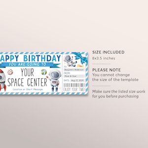 Space Center Surprise Trip Ticket Editable Template, Birthday Space ...