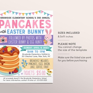 Pancakes With Easter Bunny Flyer Editable Template, Spring Breakfast ...