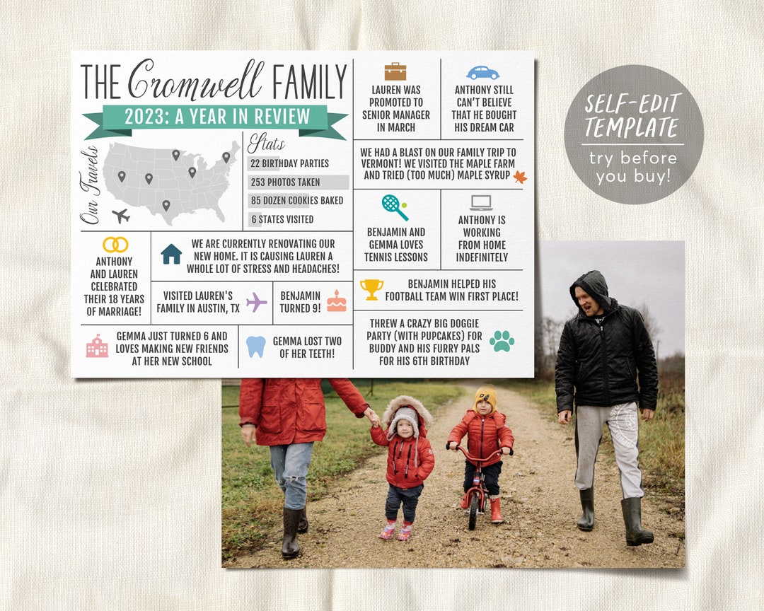 Year in Review Infographic Christmas Card Editable Template, Modern New ...