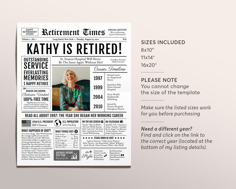 Editable Retirement Celebration Sign Unique Newspaper - Etsy
