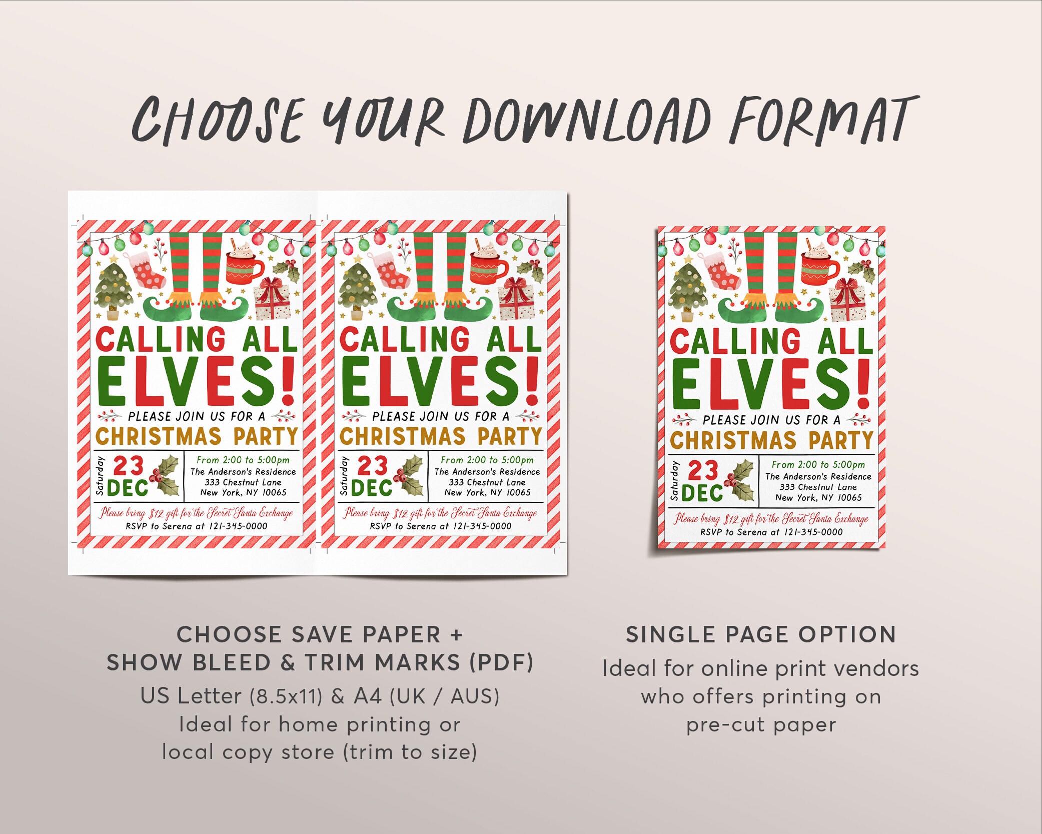 Calling All Elves Party Invitation Editable Template, Elf Christmas ...