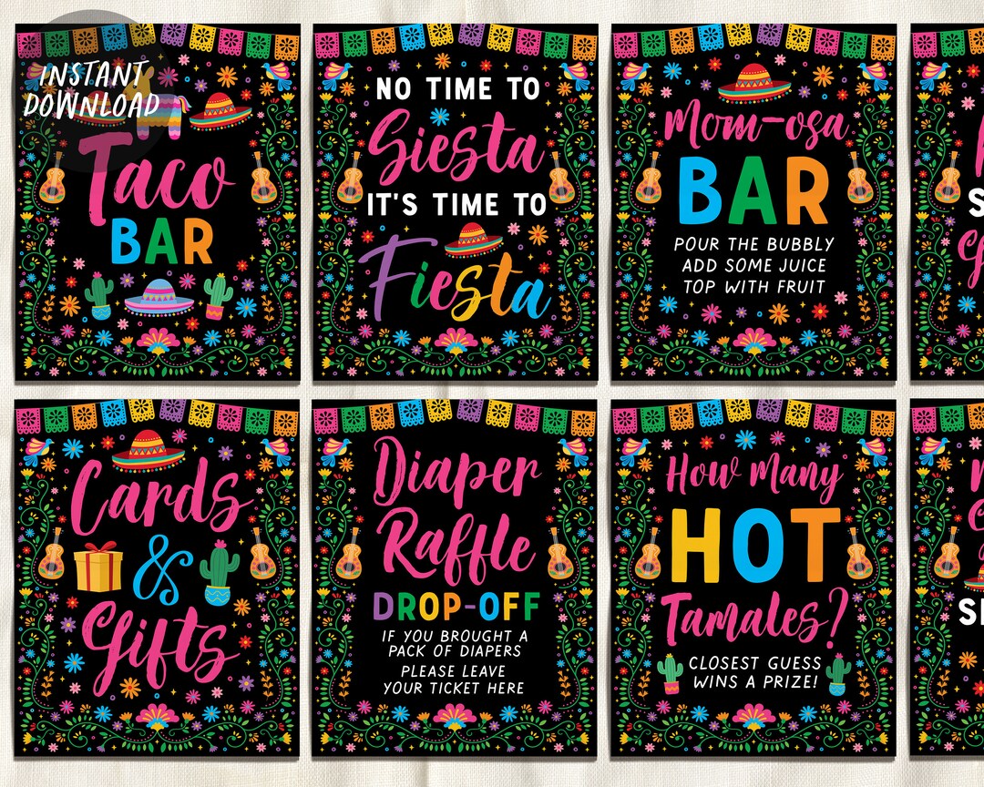 Fiesta Party Signs BUNDLE for Baby Shower, Mexican Theme Diaper Raffle ...