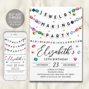 Jewelry Making Party Birthday Invitation Editable Template, Bracelet ...