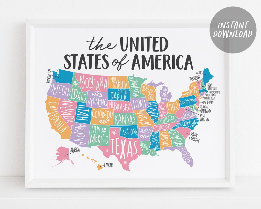 United States of America Map, USA Map Wall Art for School Homeschool ...