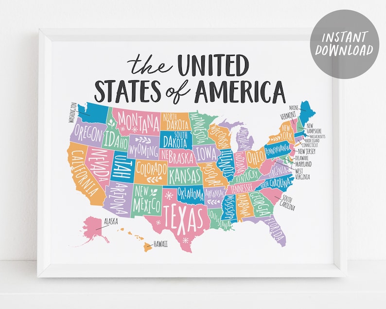 United States of America Map USA Map Wall Art for School - Etsy