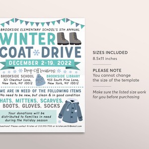 Winter Coat Drive Flyer Editable Template, Holiday Coat Drive Charity ...