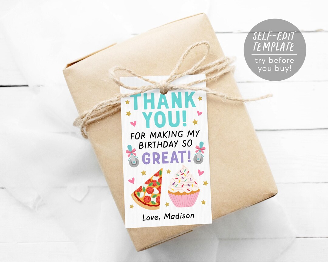 Pizza and Cupcakes Thank You Tags Editable Template, Favor Tag Baking ...