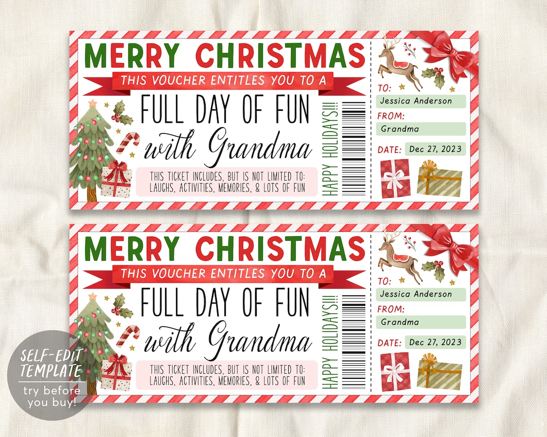 Christmas Fun Day Ticket Editable Template, Surprise Day of Fun With ...