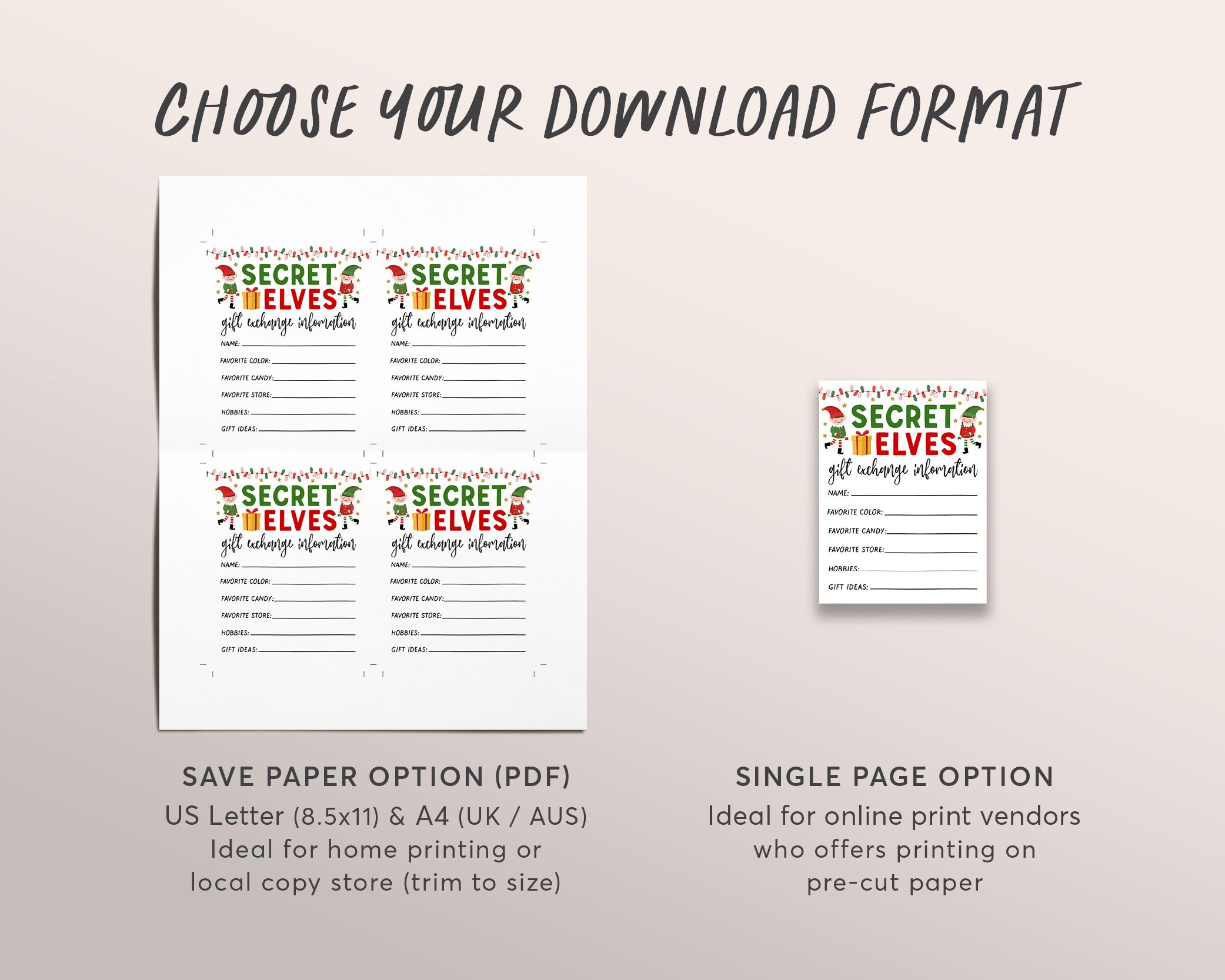 Secret Elves Gift Exchange Cards Editable Template Secret Elf - Etsy