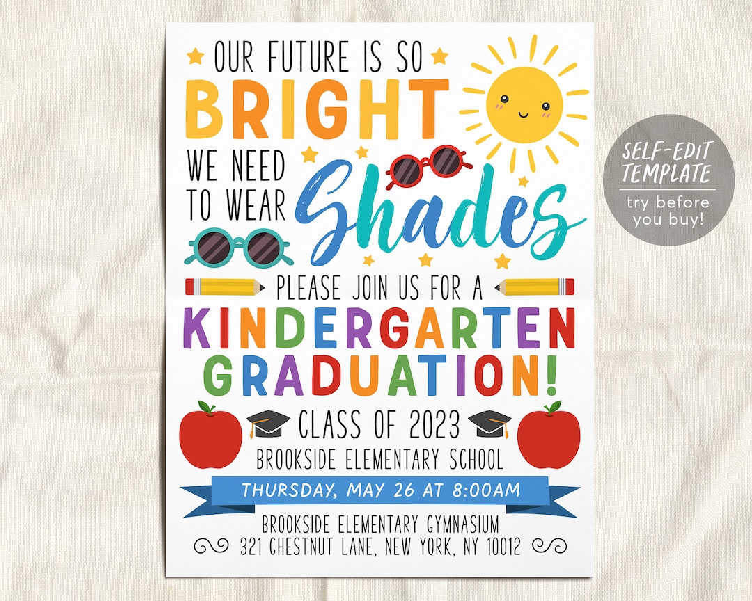 Kindergarten Graduation Invitation Flyer Editable Template, Preschool ...