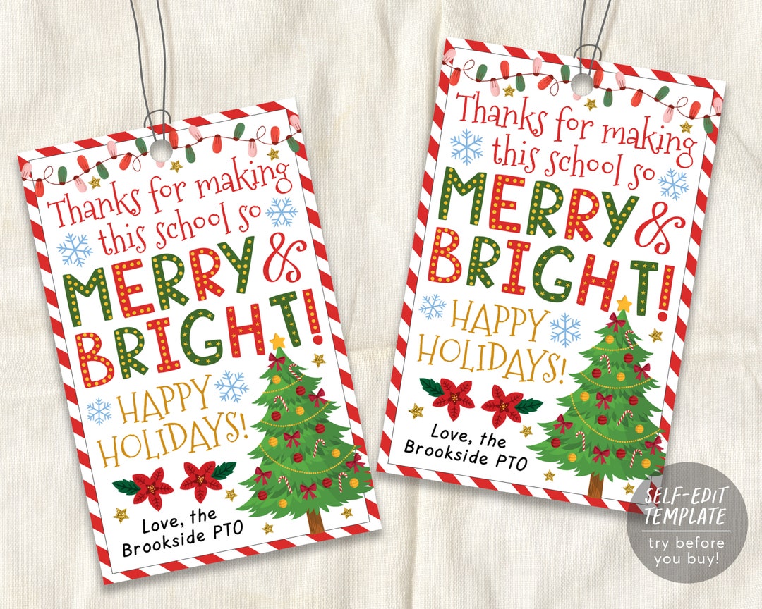 Christmas Gift Tags Editable Template, Thanks for Making This School ...