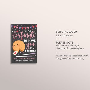 Fortune Cookie Valentine's Day Gift Tags Editable Template, Fortunate ...