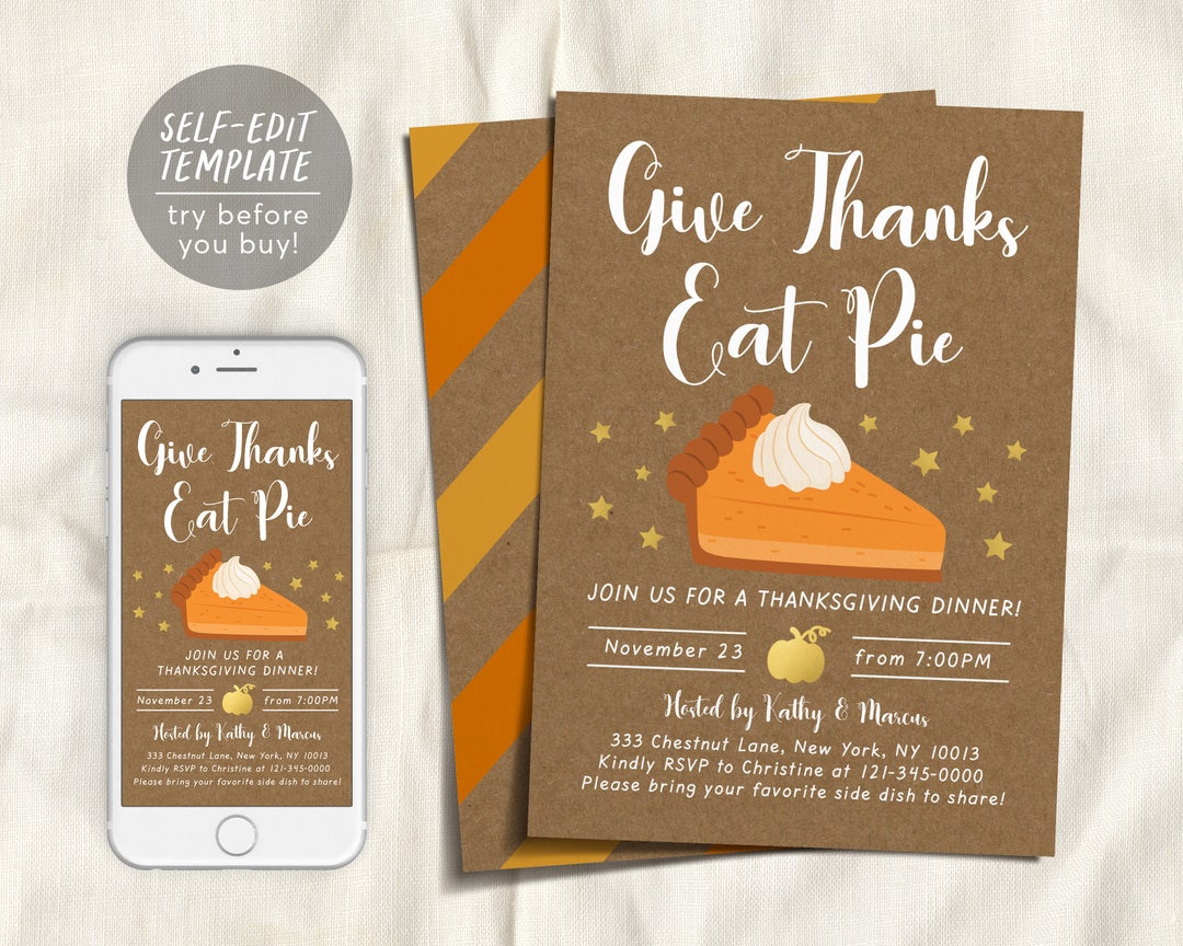 Thanksgiving Dinner Party Invitation Editable Template, Friendsgiving ...
