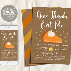 Thanksgiving Dinner Party Invitation Editable Template, Friendsgiving ...