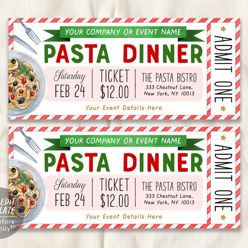 Spaghetti Dinner Ticket Template - Etsy