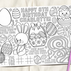 Easter Spring Birthday Party Coloring Placemat for Kids Editable ...