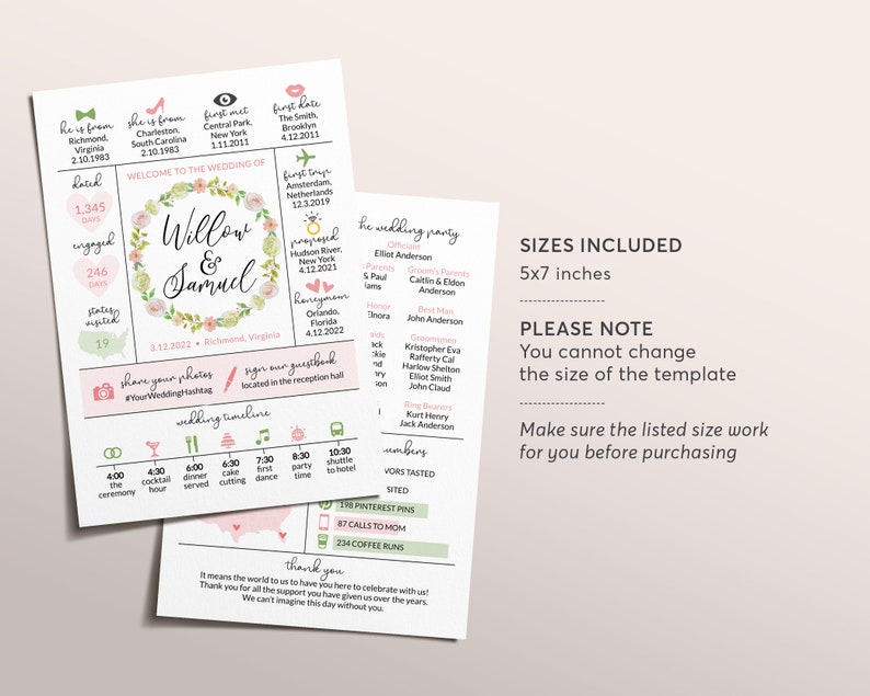 Editable Spring Wedding Program Rose Boho Country Wedding - Etsy
