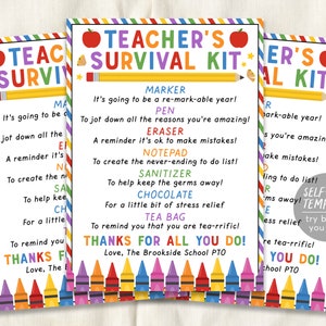 Teacher Survival Kit Editable Template, Teacher Appreciation Week Thank ...