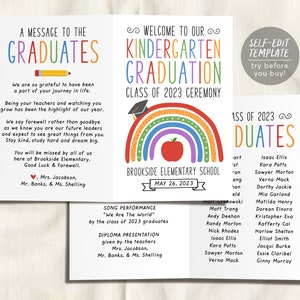 Kindergarten Graduation Ceremony BUNDLE Editable Template, Class ...