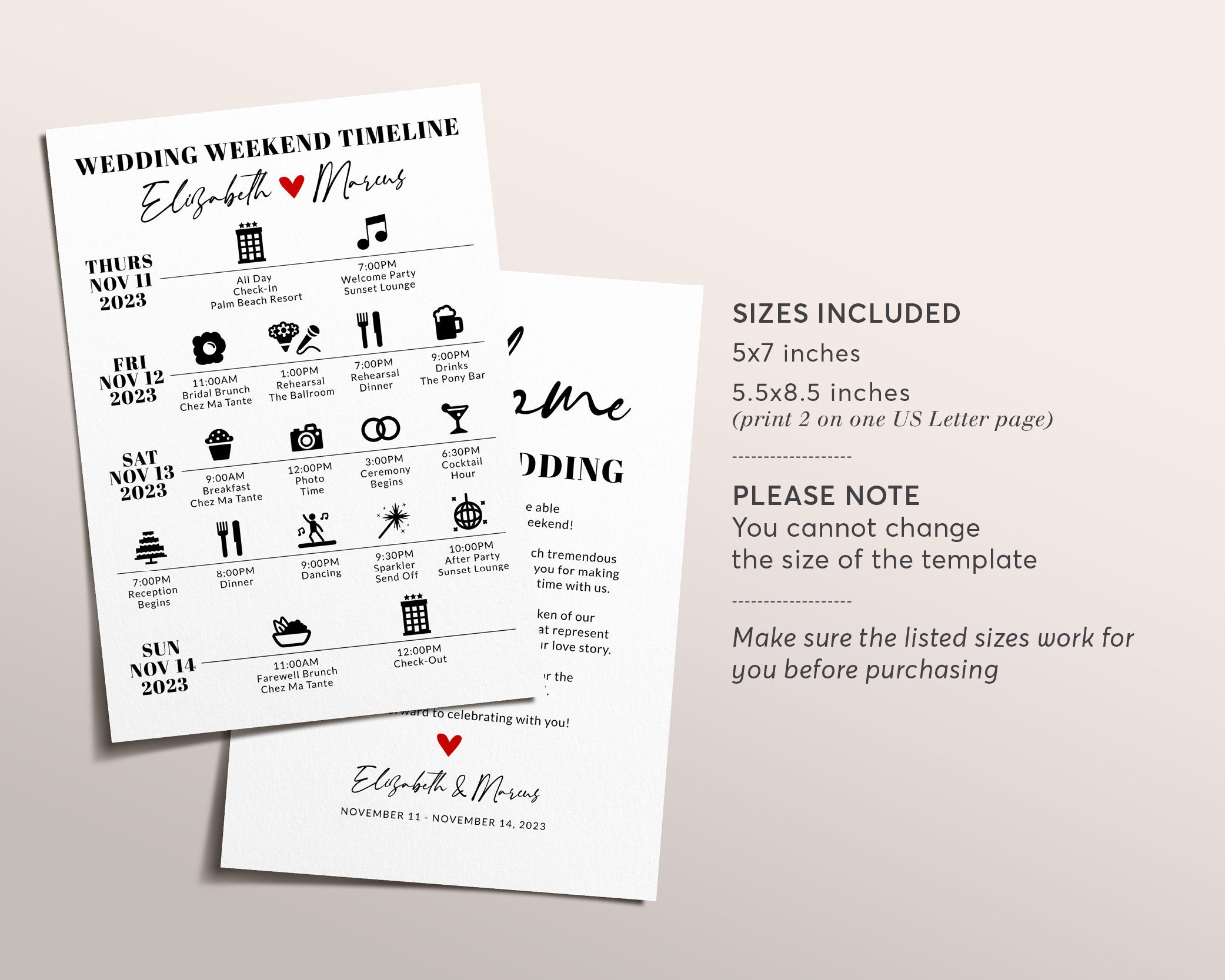 Editable Wedding Weekend Timeline Template DIY Destination - Etsy