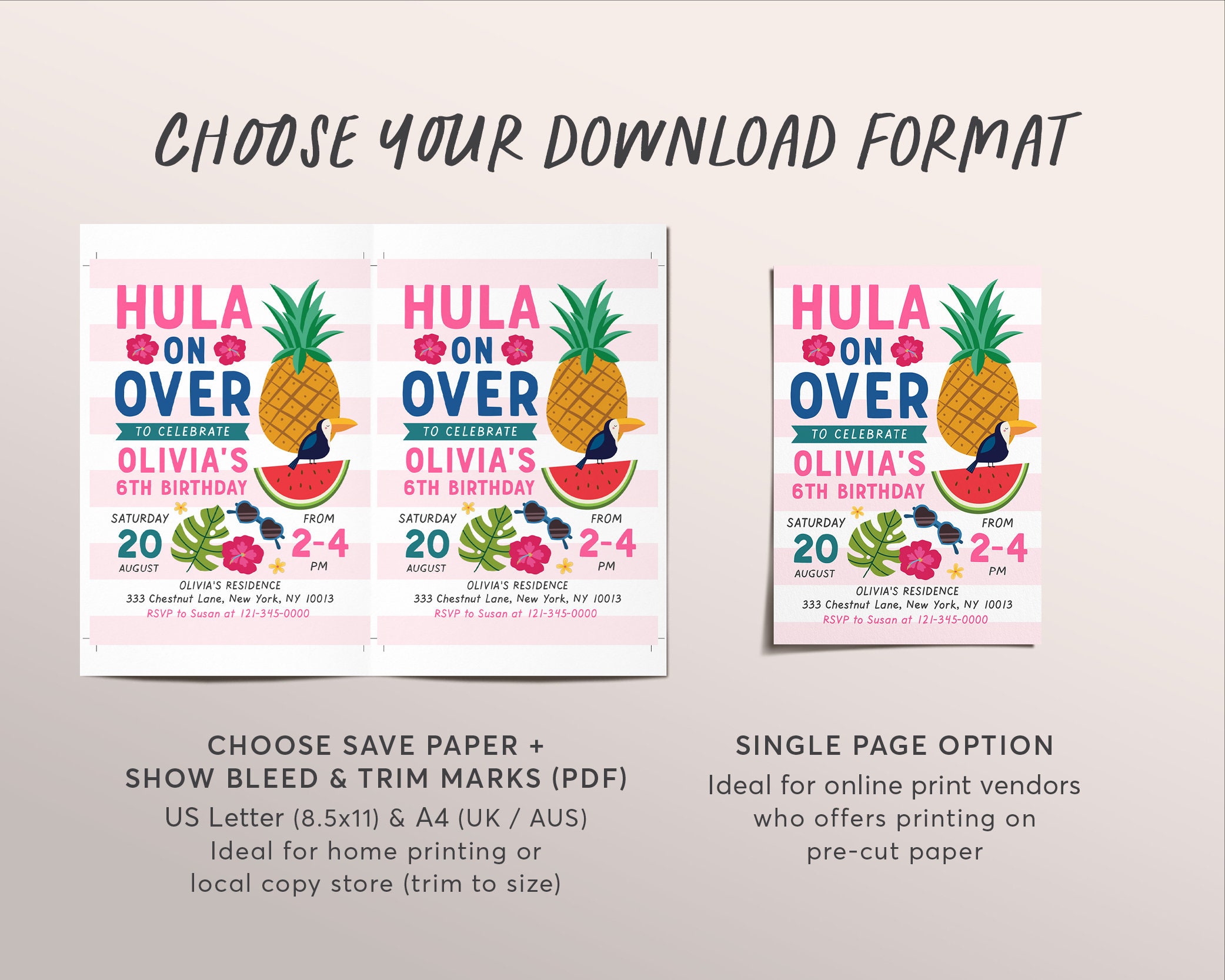 Hawaiian Luau Pineapple Hula on Over Party Invitation Editable Template ...