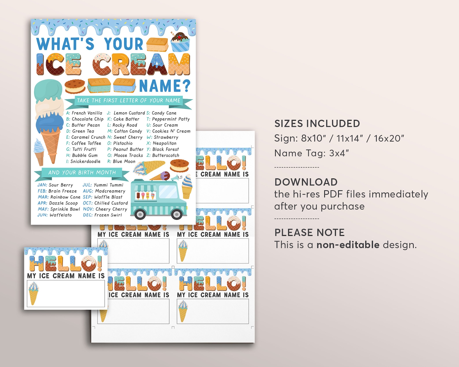 Whats Your Ice Cream Name Game, Ice Cream Name Sign Printable, Boy ...