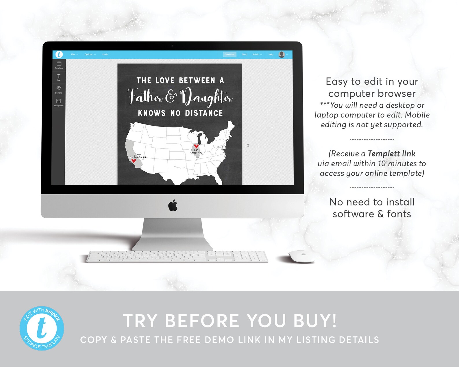 Editable Father Long Distance Map Gift From Daughter Template - Etsy