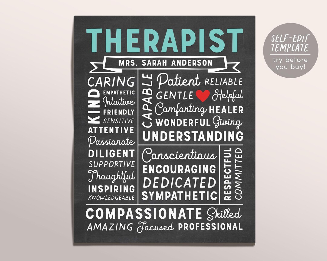 Therapist Sign Chalkboard Gift Editable Template, School Counselor ...