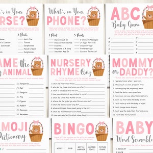 Teddy Bear GIRL Cute Baby Shower Games Bundle Editable Template, 12 ...