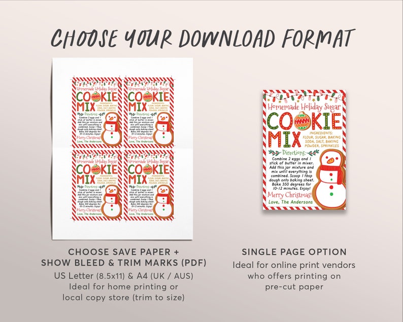 Sugar Cookie Recipe Christmas Gift Tag Editable Template, Holiday ...