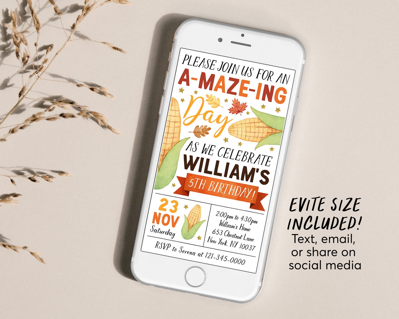 Corn Maze Birthday Invitation Editable Template, Kids Corn Field Autumn ...
