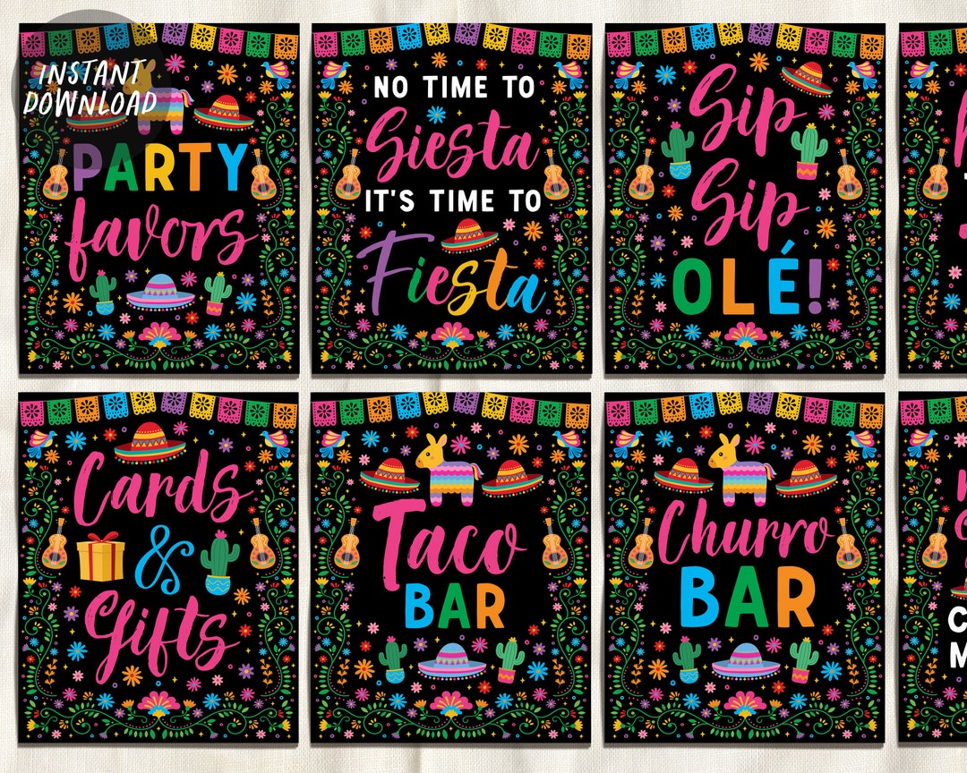 Fiesta Party Signs BUNDLE for Birthday, Mexican Theme Cinco De Mayo ...