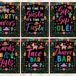 Fiesta Party Signs BUNDLE for Birthday, Mexican Theme Cinco De Mayo ...
